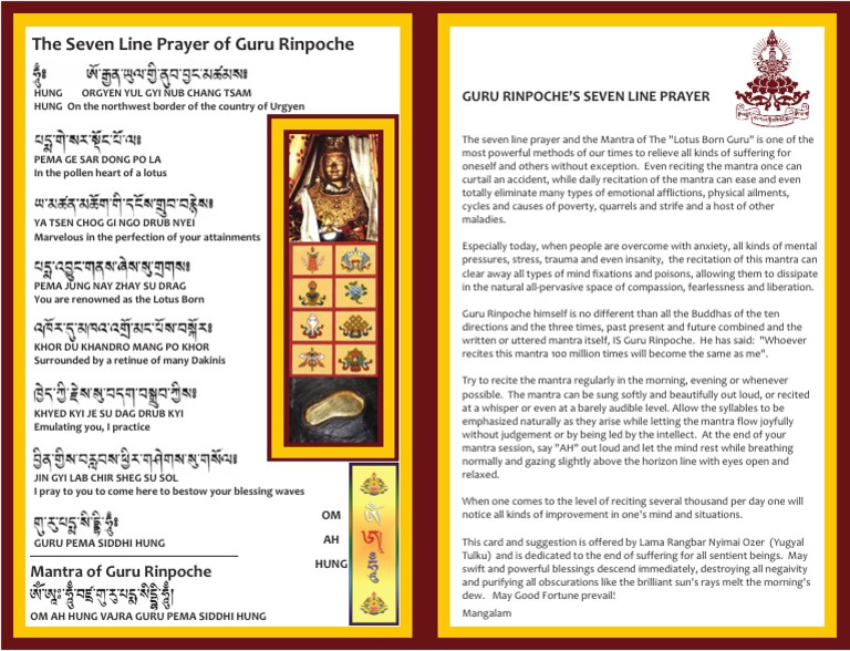 Guru Rinpoceh Seven Line Prayer - Front and Back MASTER | PDF | Mantra ...