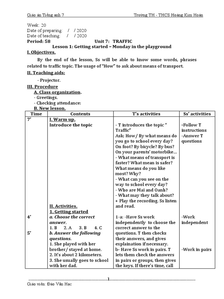 Unit 07 Traffic Lesson 1 Getting Started 4 Cot | PDF | Linguistics ...