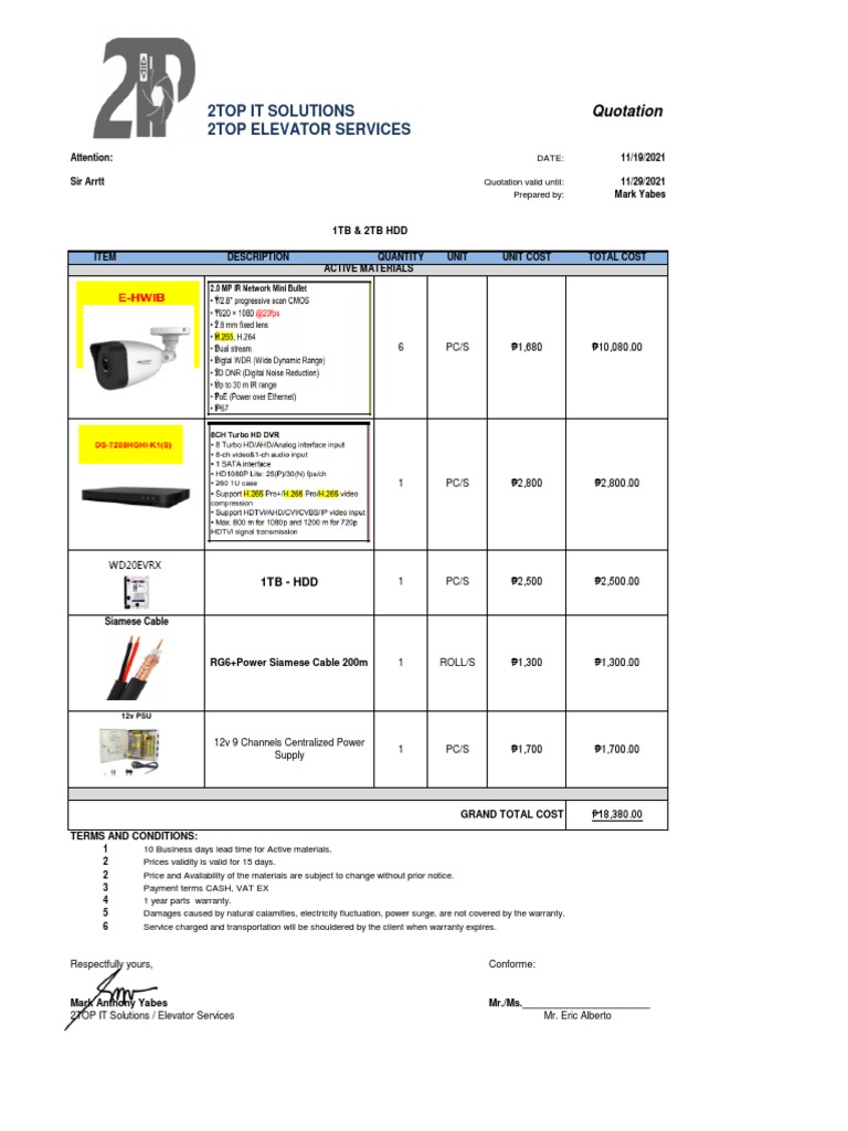 2top It Solutions 2top Elevator Services: Quotation | PDF | Market ...