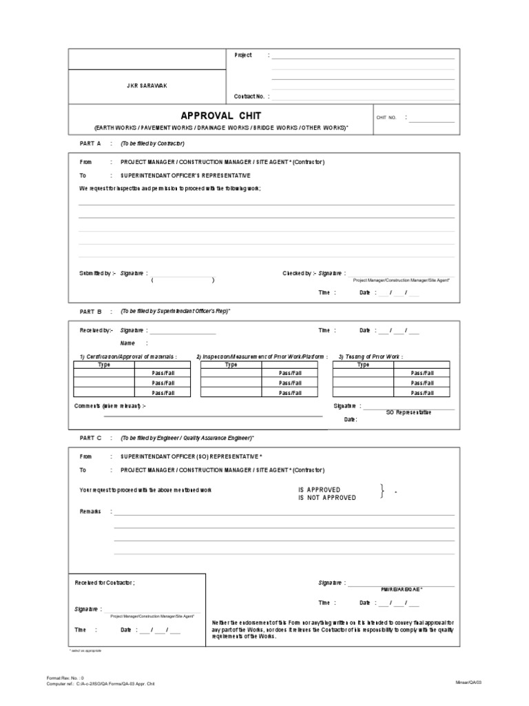 Approval Chit (Work) | PDF | Quality Assurance | Evaluation