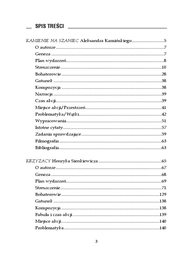 Opracowania Lektur Kamienie Na Szaniec Krzyzacy Swietoszek Demo | PDF
