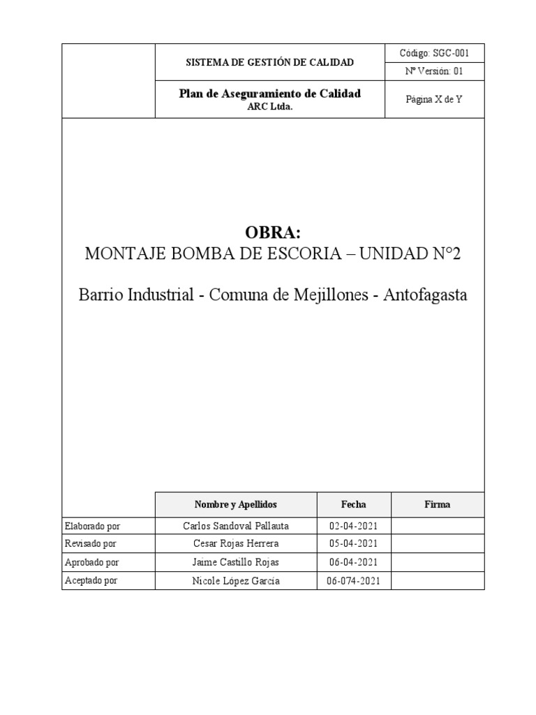 Formato Plan de Calidad | PDF | Sistema de manejo de calidad