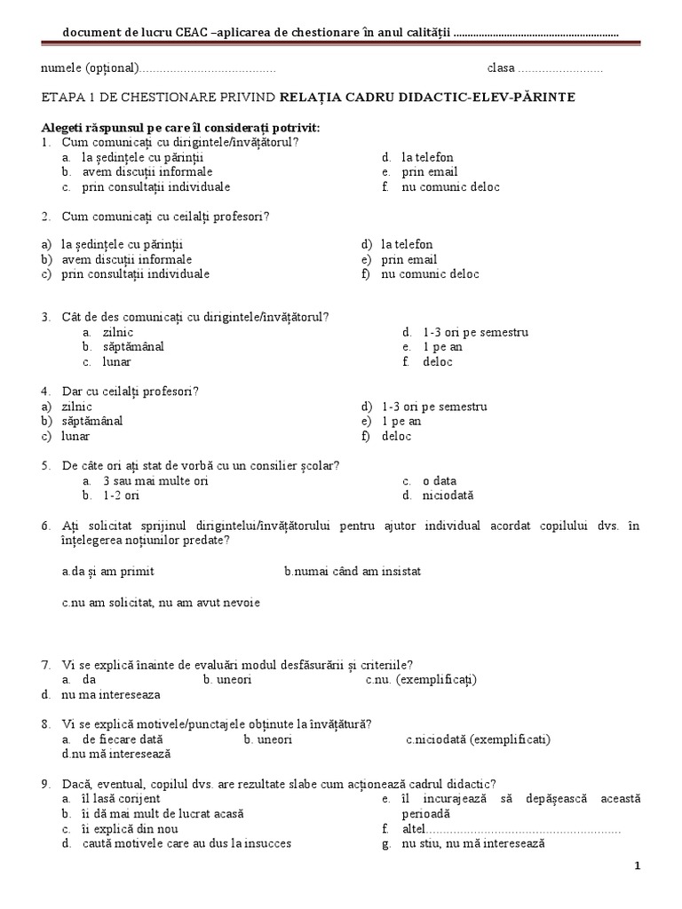 Chestionar Comunicare | PDF