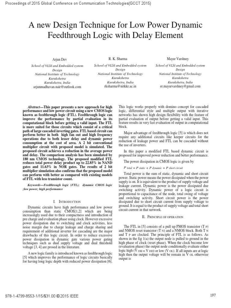 A New Design Technique For Low Power Dynamic Feedthrough Logic With Delay Element | PDF | Logic ...
