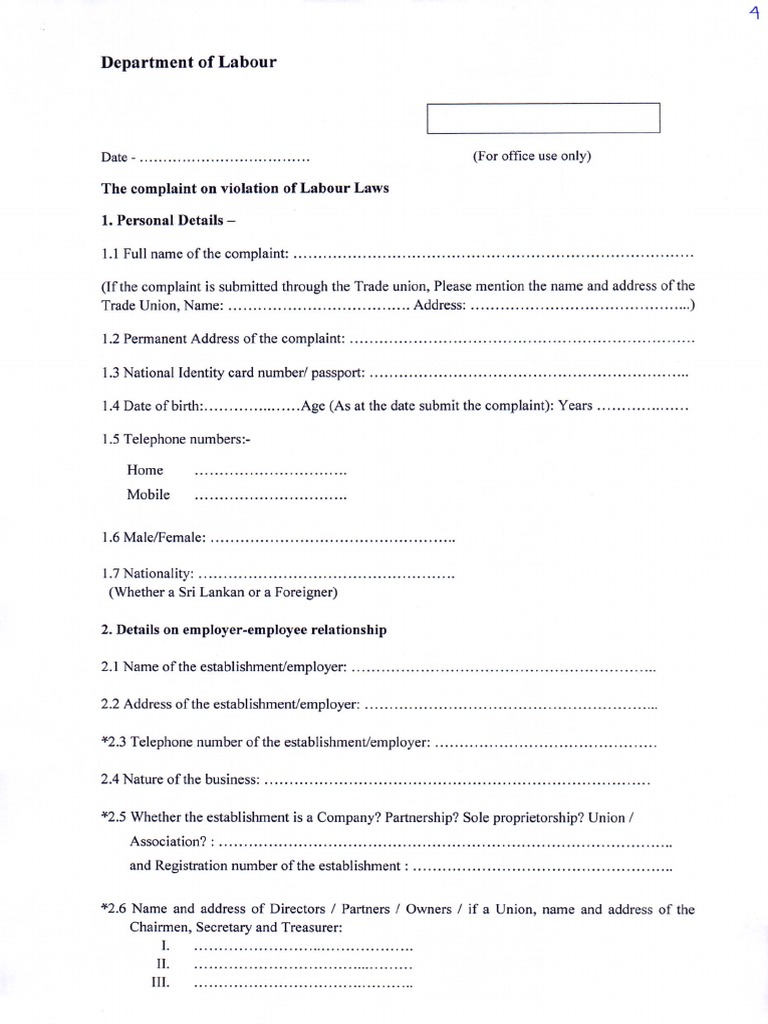 Labour Complaint Form - e | PDF