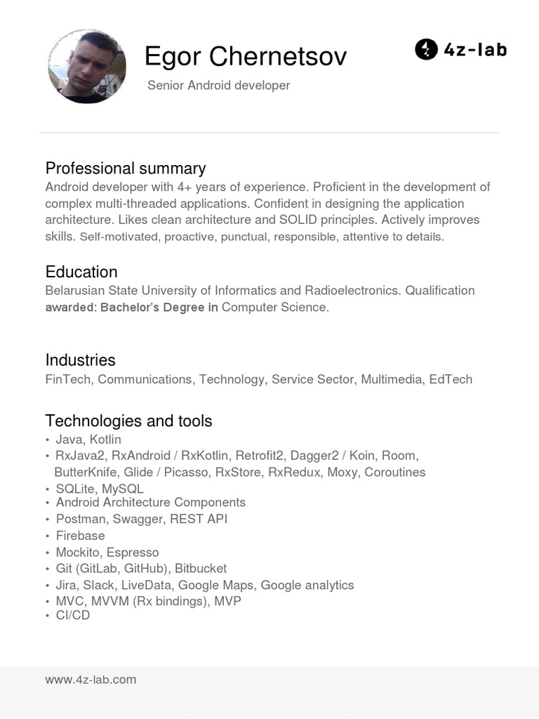 Egor Chernetsov: Professional Summary | PDF | Android (Operating System) | Java (Programming ...