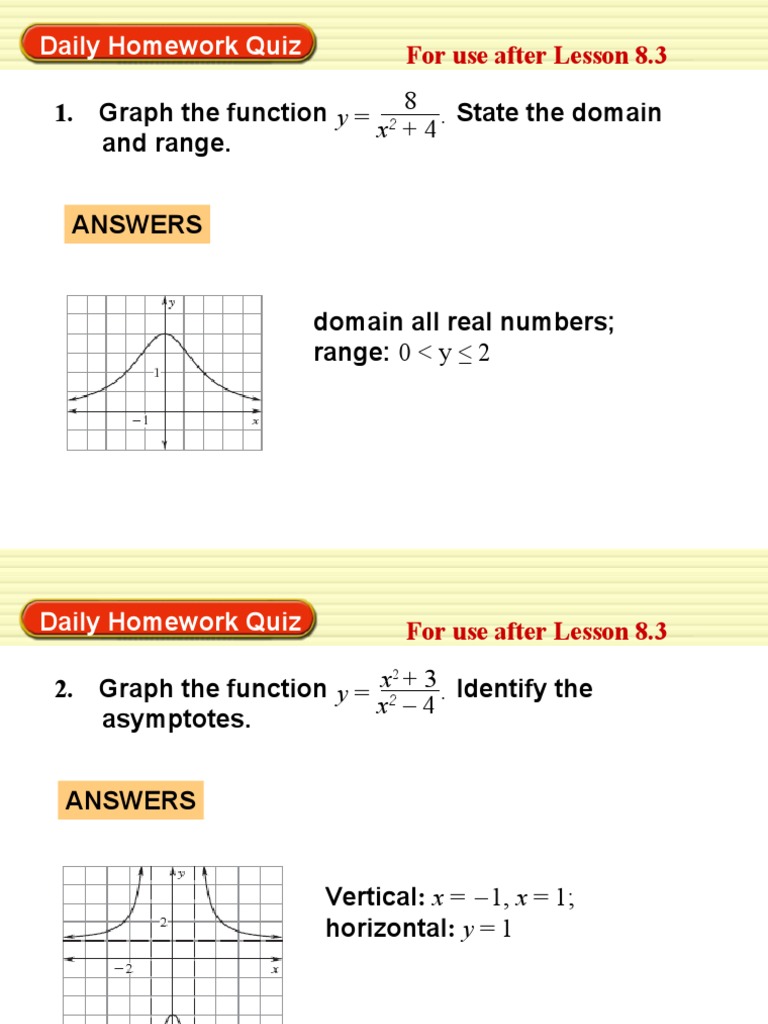 Algebra Lesson 8.3 Quiz | PDF