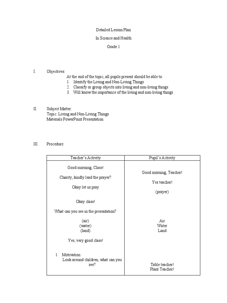 Detailed Lesson Plan in Science 1 | PDF | Teachers | Lesson Plan