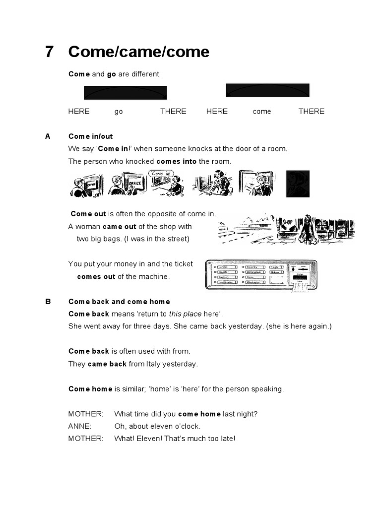 7 Come/came/come: Come and Go Are Different | PDF | Syntax | Grammar