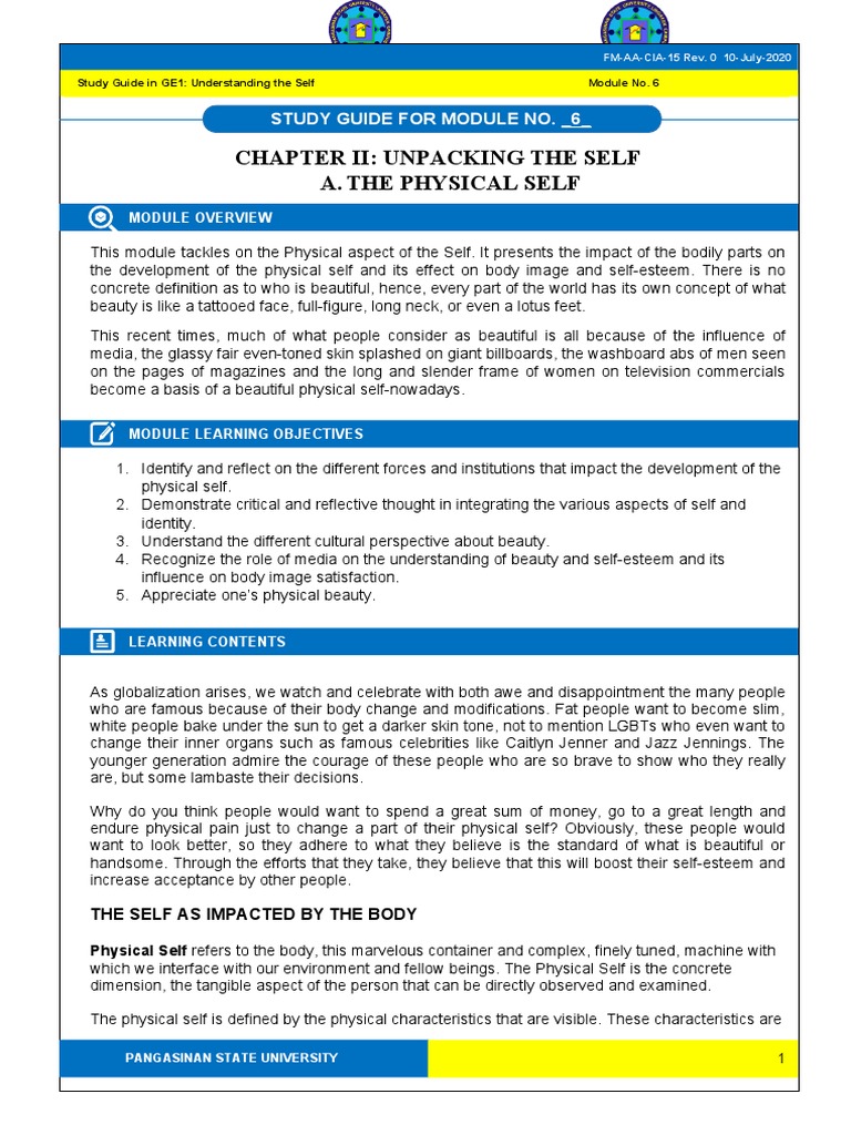 GE1 Module 6 Physical Self | PDF | Body Image | Beauty