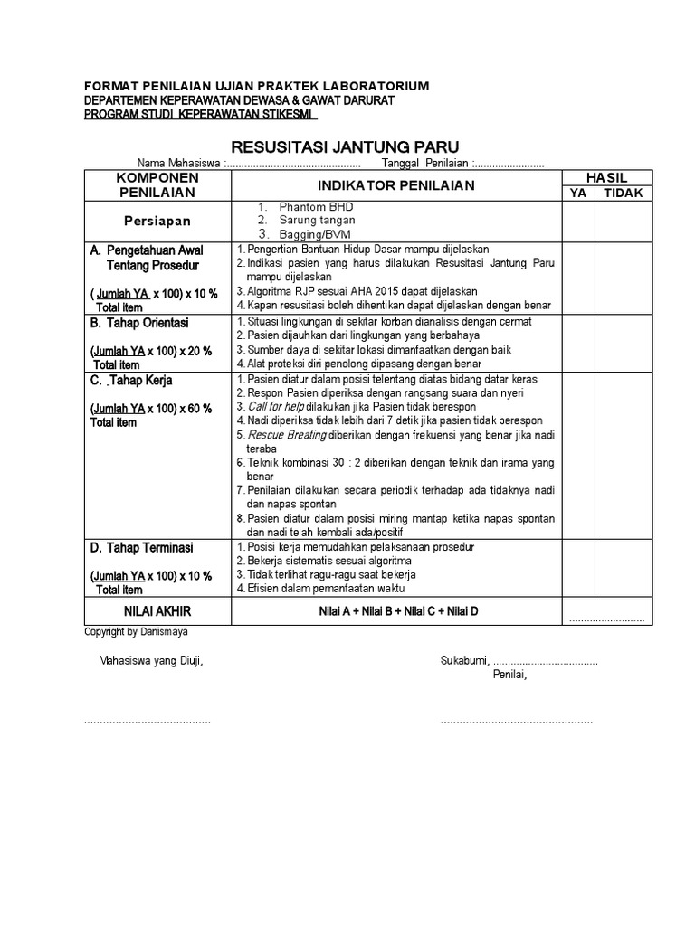 Format Penilaian Ujian Praktek RJP Dengan Alat | PDF