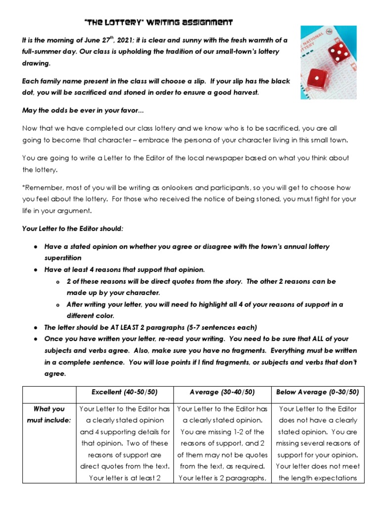 Shirley Jacksons The Lottery Letter To The Editor-1 | PDF | Grammar ...