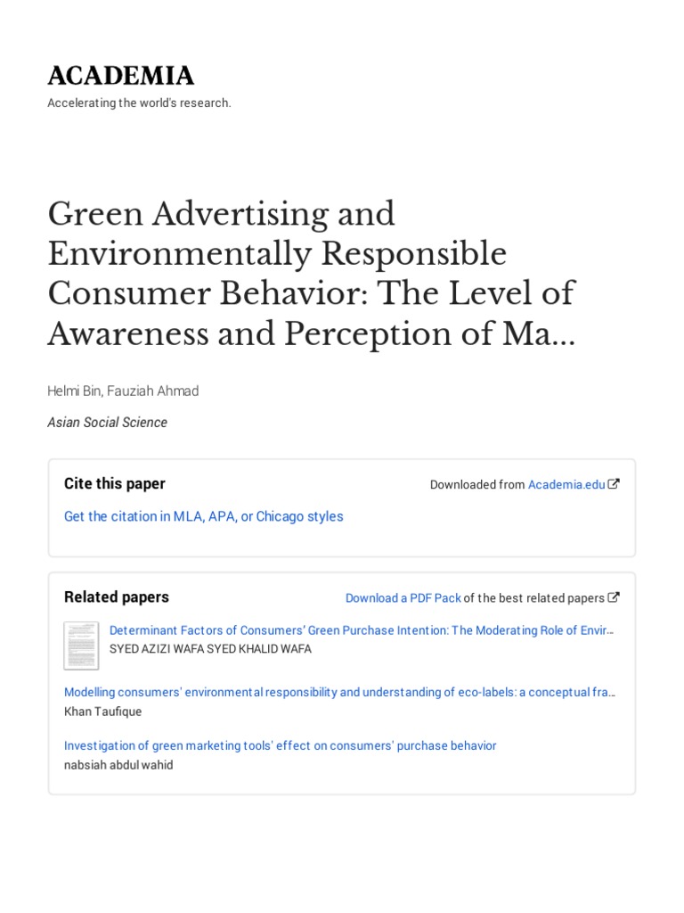 Green Advertising and Environmentally Responsible Consumer Behavior ...