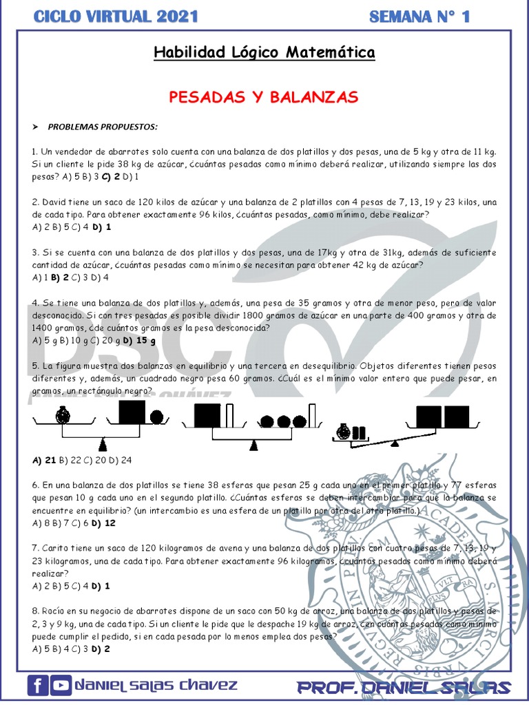 Problemas de Pesadas y Balanzas | PDF | Kilogramo | Balanza