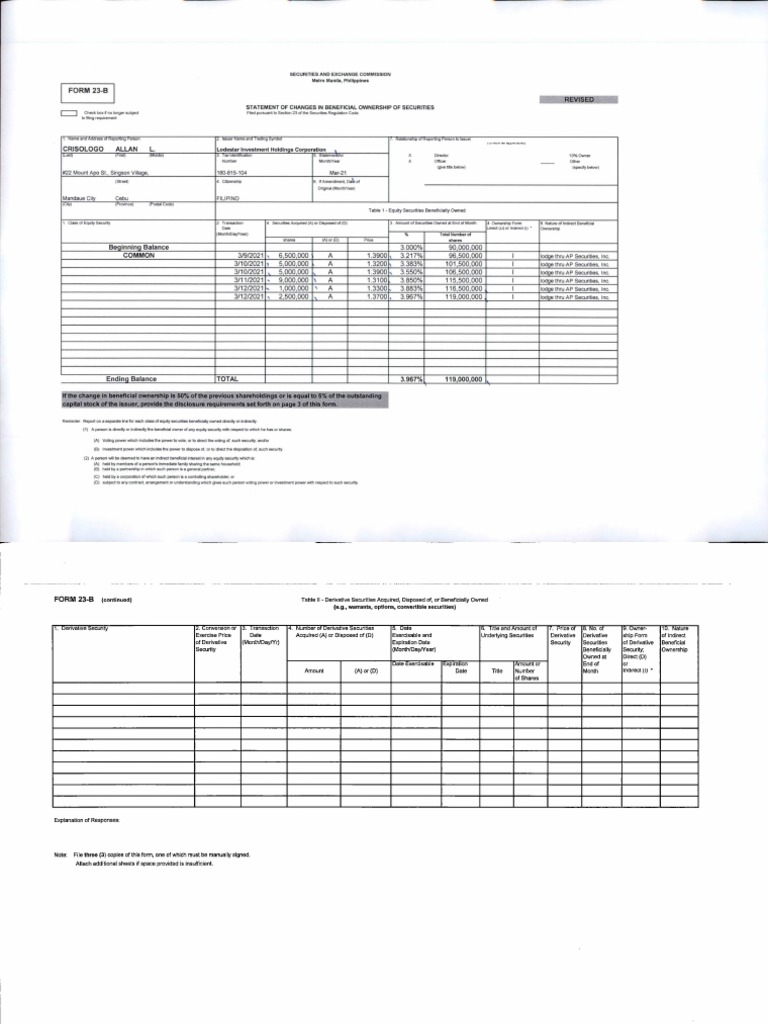 LODE SEC FORM 23B Allan L. Crisologo | PDF