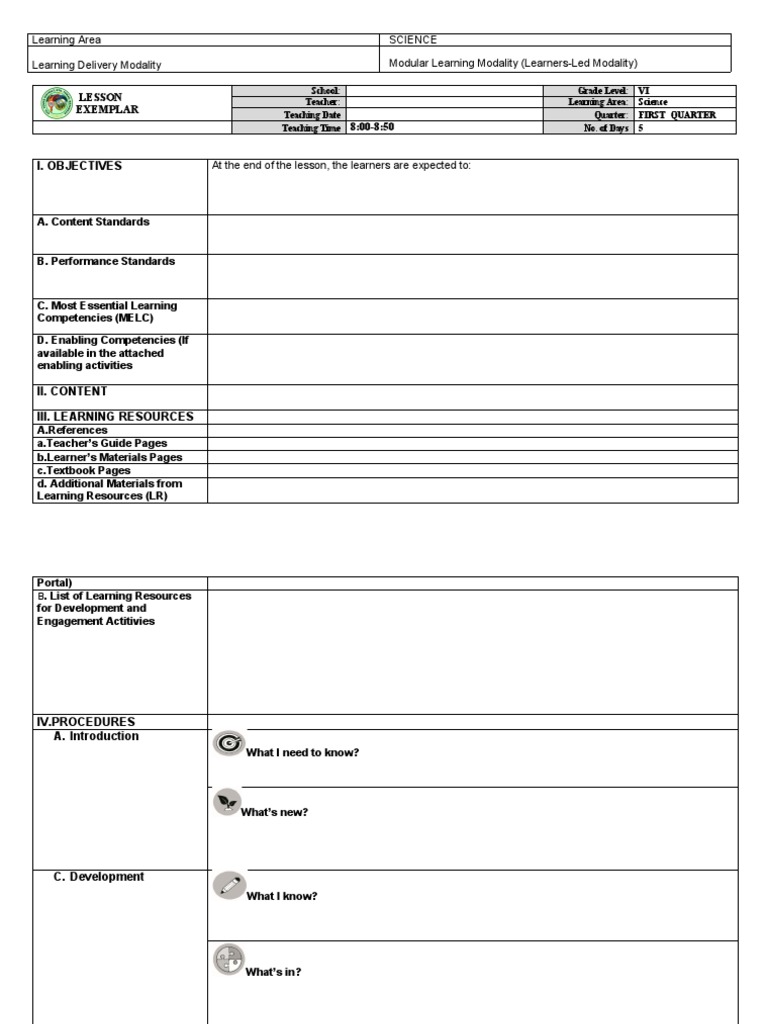 Grade VI Science Modular Lesson Plan | PDF