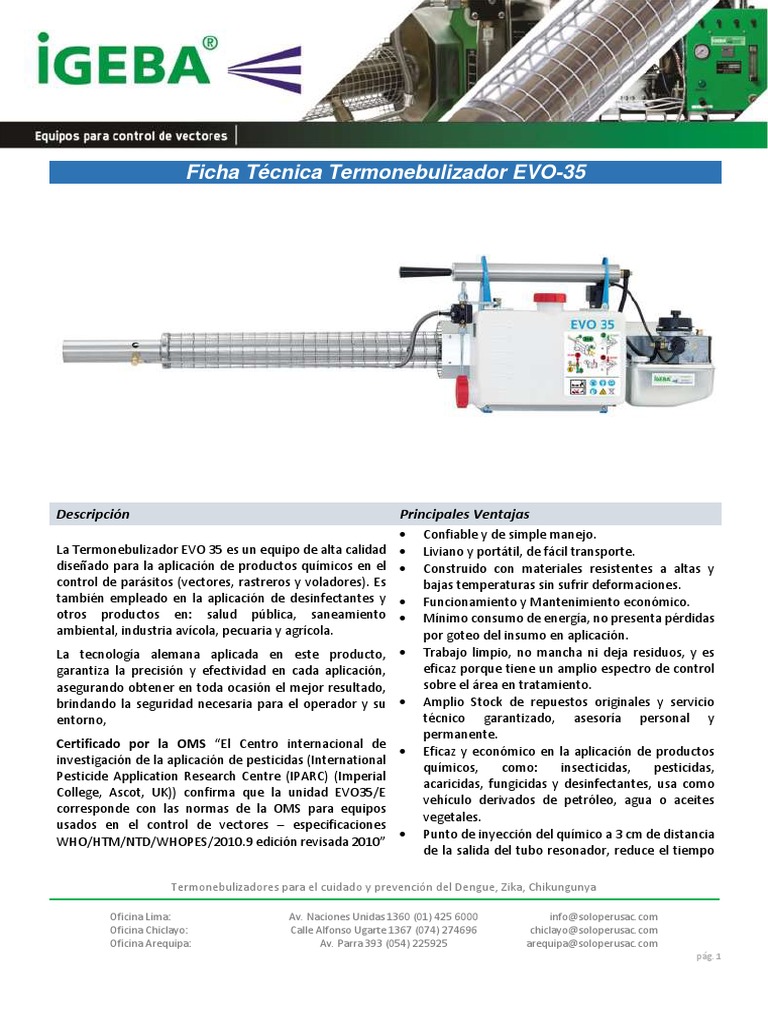 FT IGEBA TERMONEBULIZADORA EVO 35 Salud Pública | PDF | Agua
