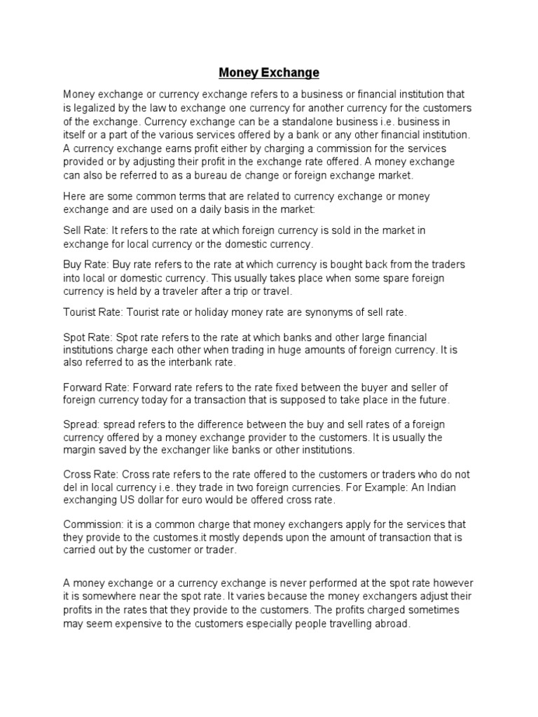 Money Exchange | PDF | Foreign Exchange Market | Business