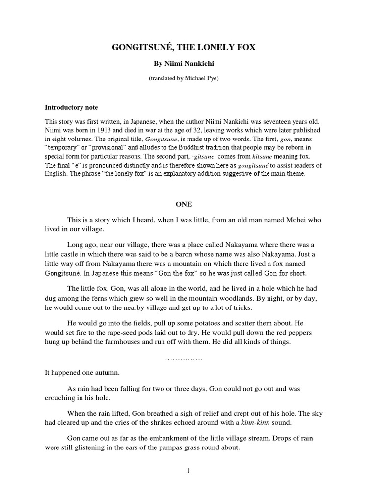 Gongitsuné, The Lonely Fox | PDF