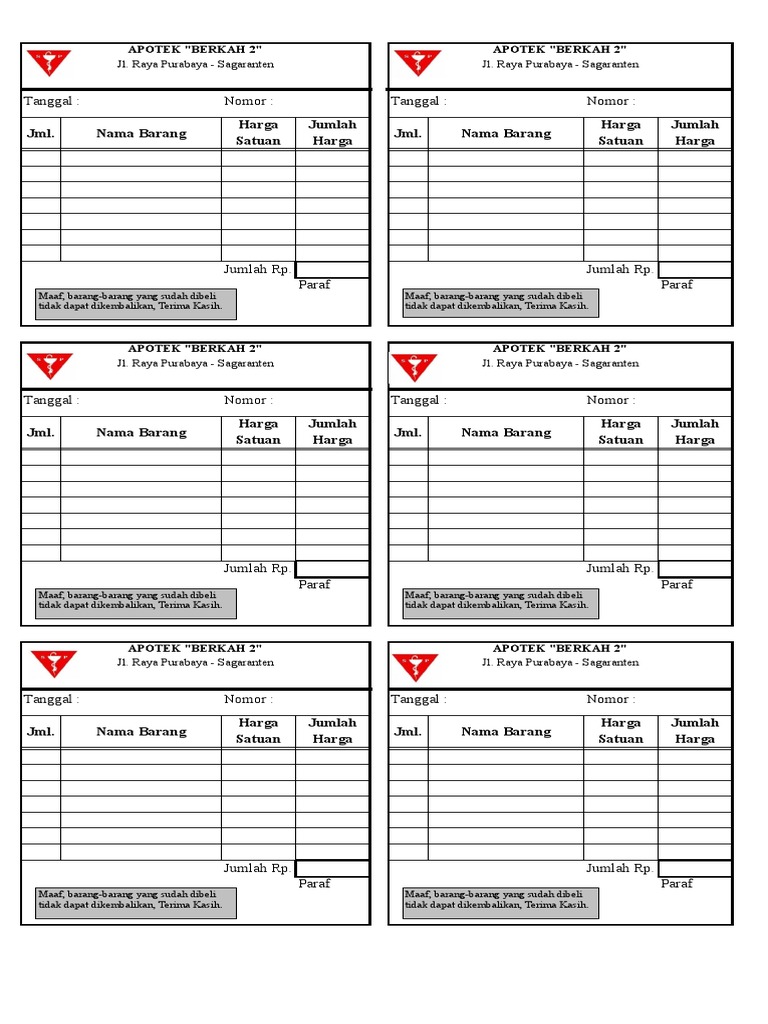 Nota Apotek Berkah | PDF
