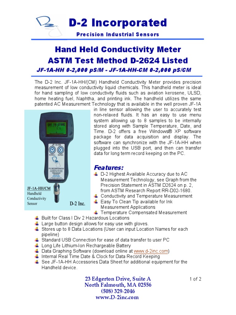 D-2 Incorporated: Hand Held Conductivity Meter ASTM Test Method D-2624 ...