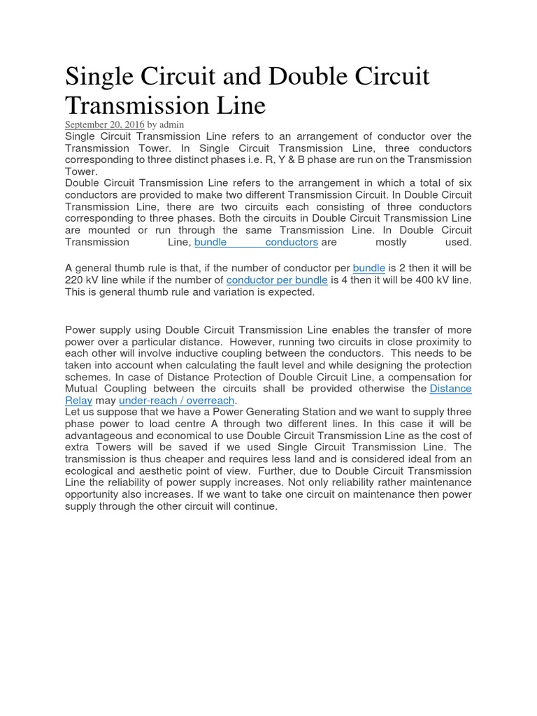 Single Circuit and Double Circuit Transmission Line: Bundle Conductors ...