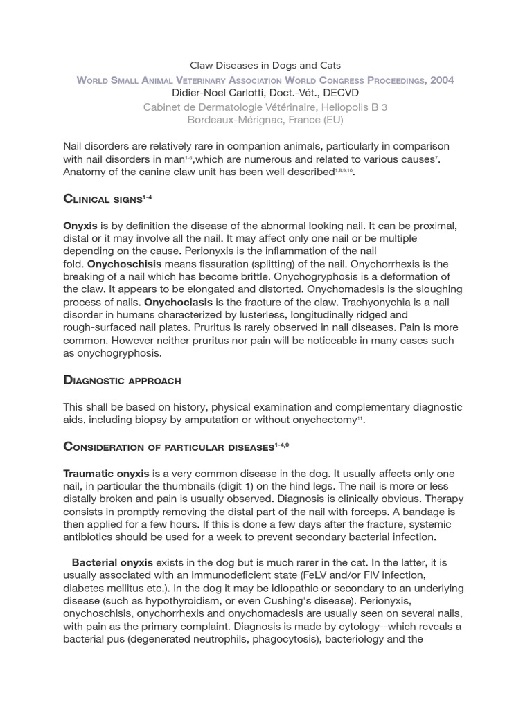 Claw Diseases in Dogs and Cats | PDF | Nail (Anatomy) | Biopsy