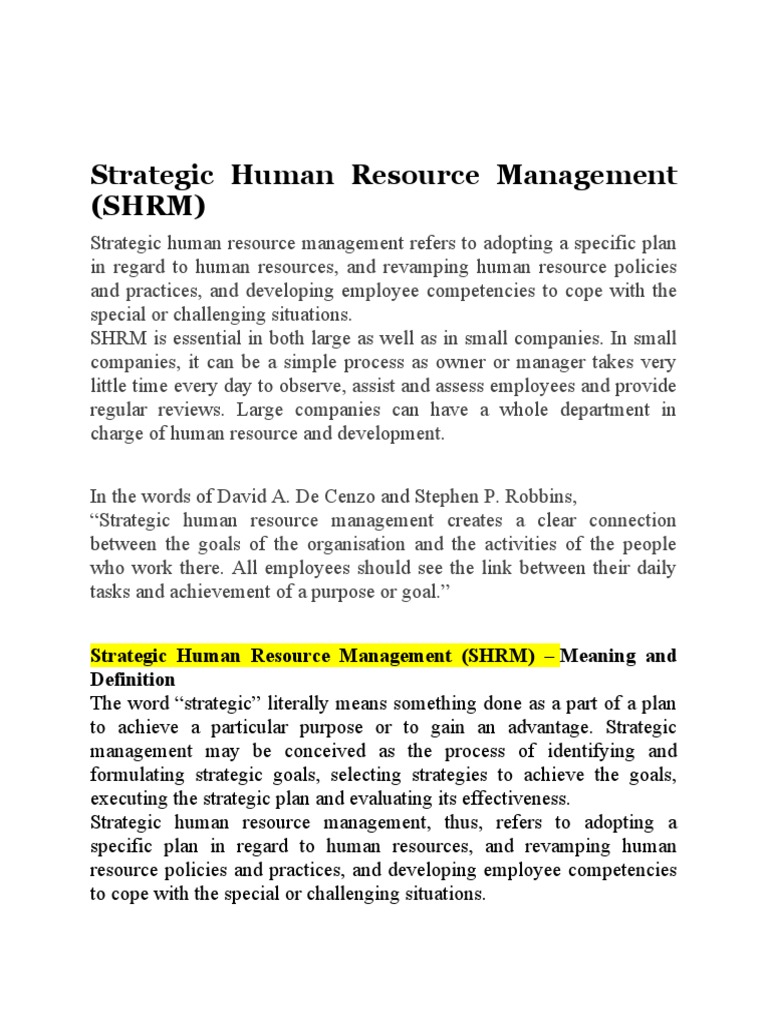Strategic Human Resource Management | PDF | Human Resource Management ...