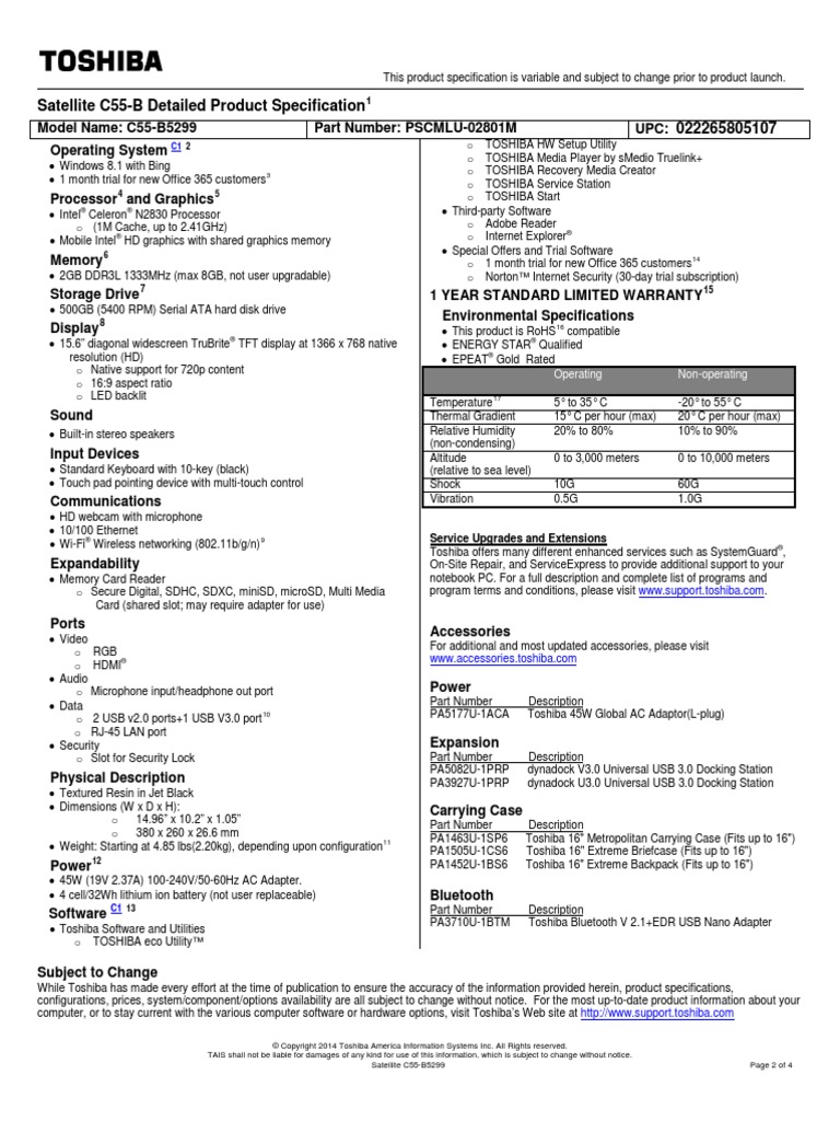 Satellite C55 B5299 | PDF | Computer Data Storage | Byte