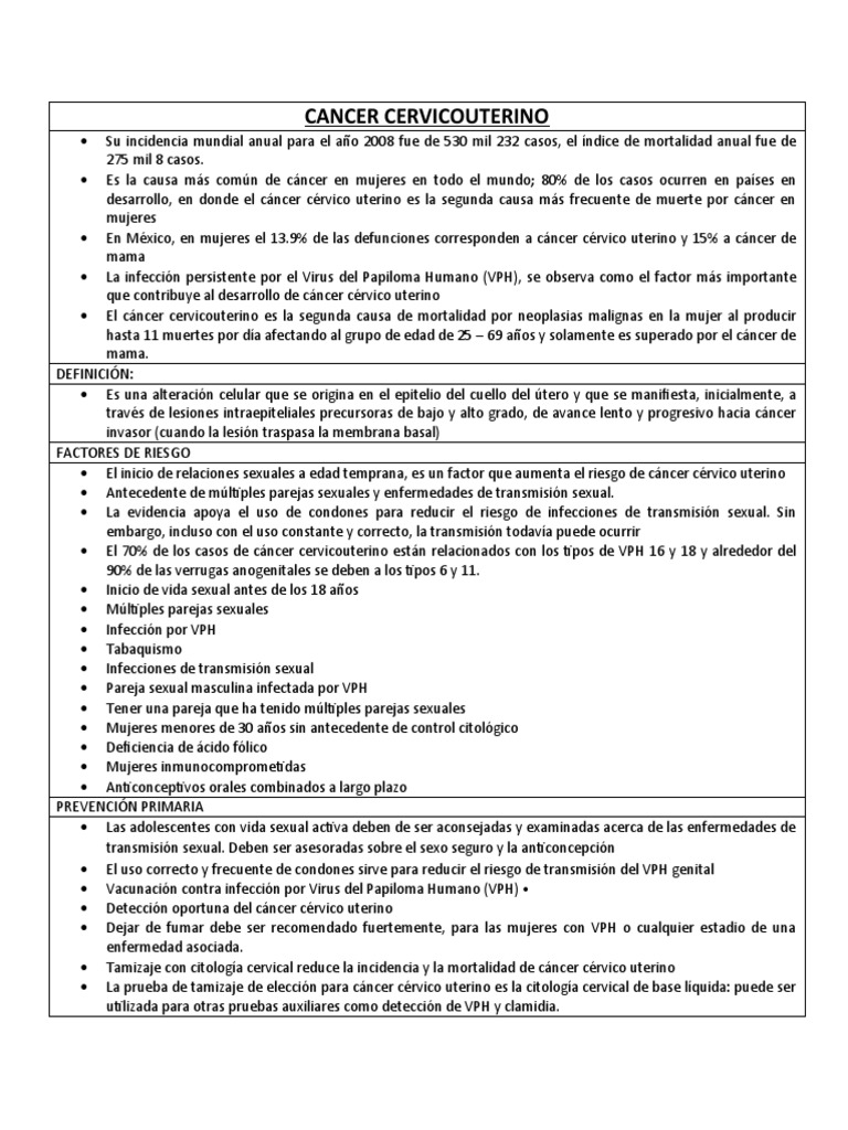 Cáncer Cervicouterino: Datos Clave y Prevención | PDF | Cáncer de ...