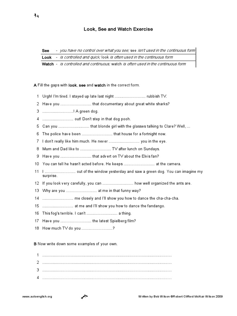 Look, See and Watch Exercise | PDF