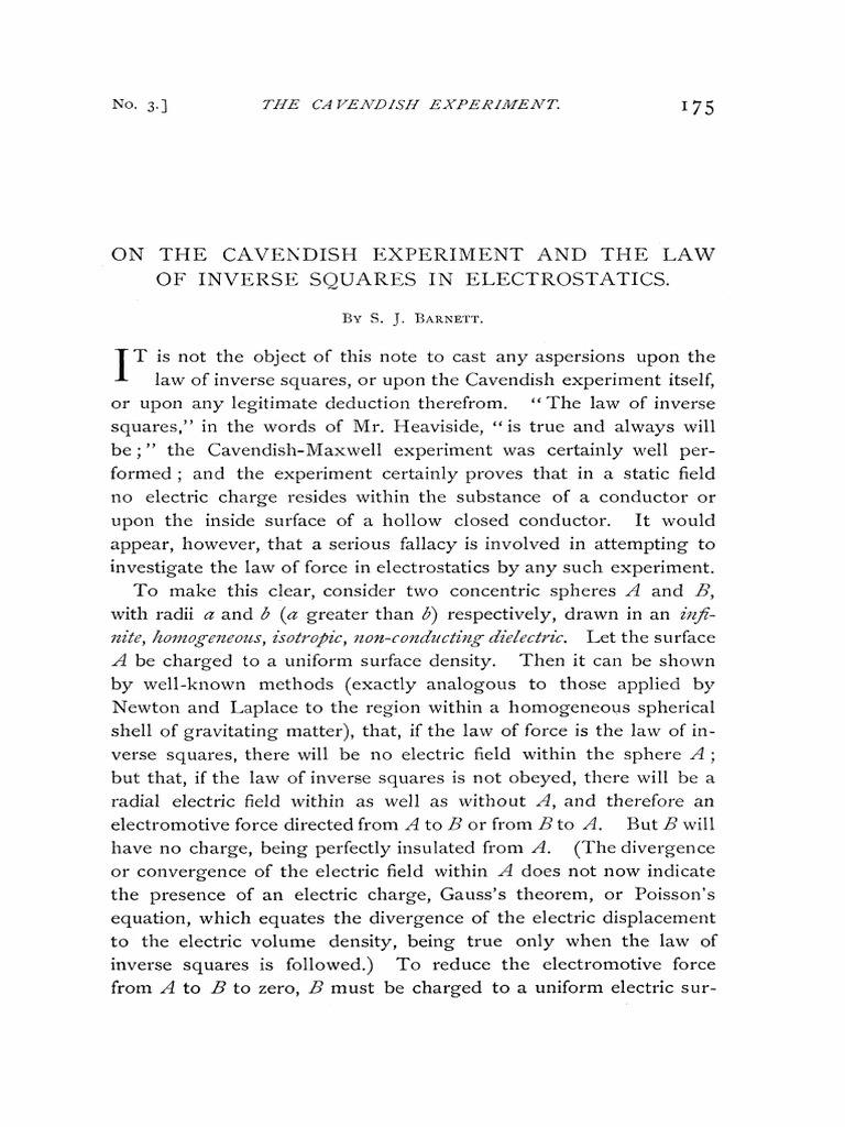 Barnett, S J - On The Cavendish Experiment and The Law of Inverse ...