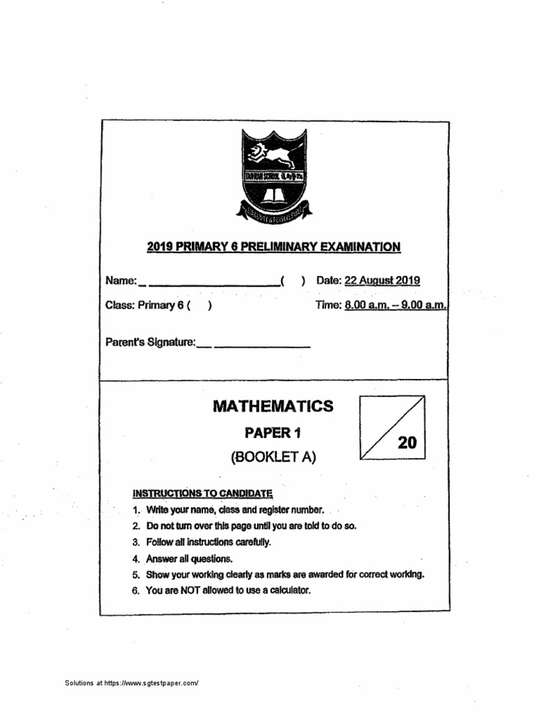 P6 Maths 2019 SA2 Tao Nan Exam Paper | PDF | Computers