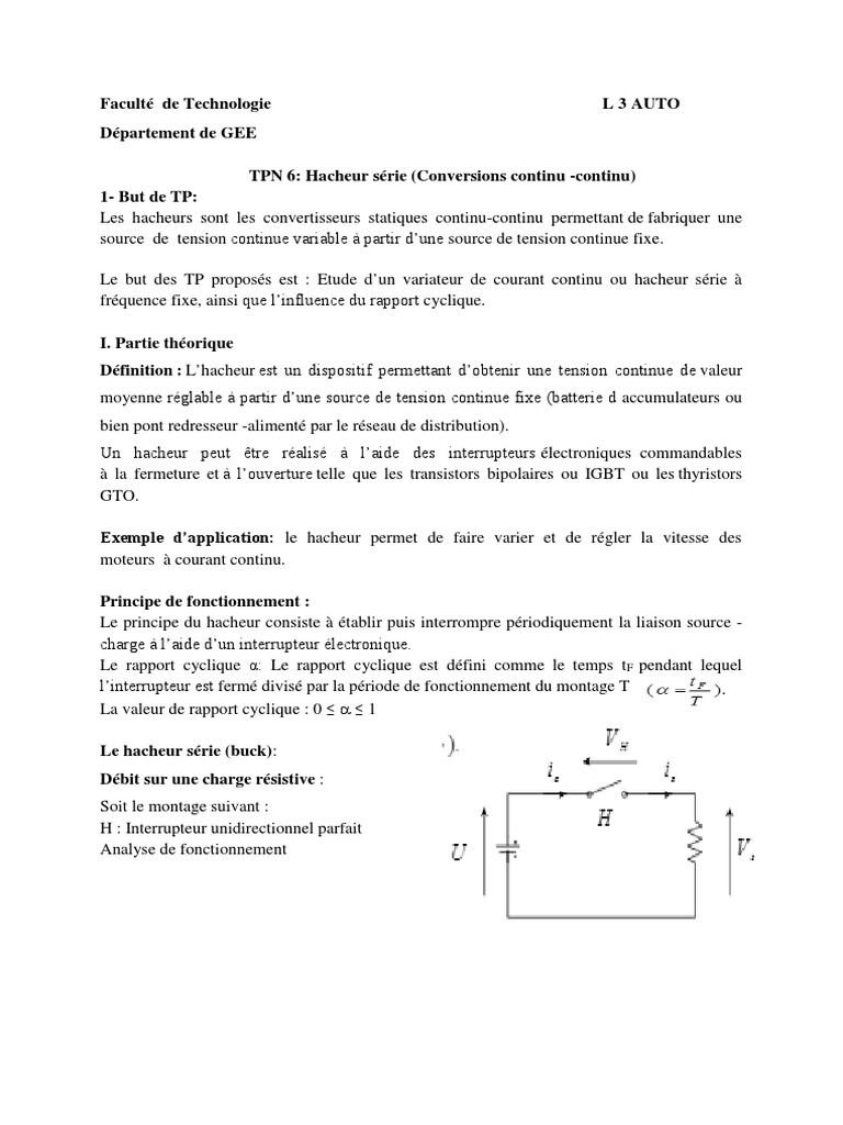 TP n6 Hacheur | PDF | Courant continu haute tension | Électrotechnique