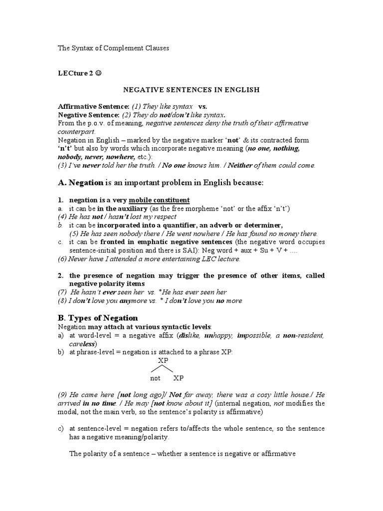 An In-Depth Analysis of Negation in English: Syntactic Structures ...