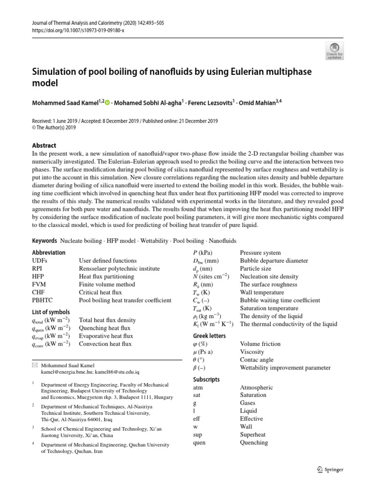 Simulation of Pool Boiling of Nanofluids by Using Eulerian Multiphase Model | PDF | Heat ...