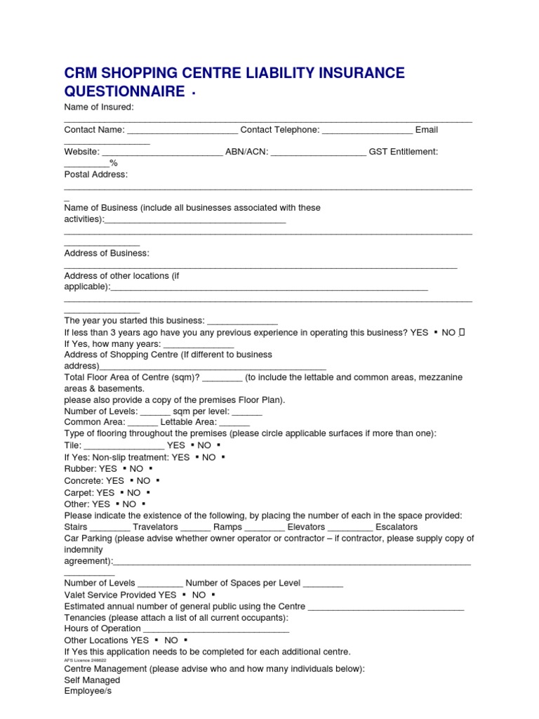 Questionnaire | PDF | Liability Insurance | Indemnity