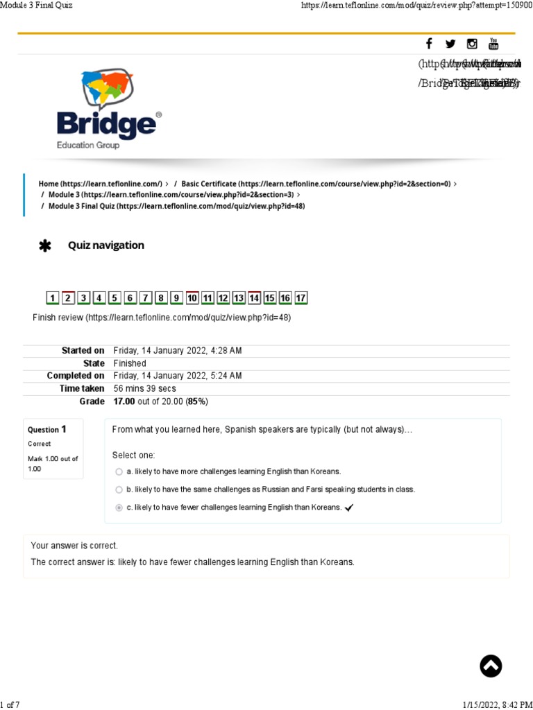 Quiz Navigation: /bridgeteflinsider/) /bridgetefl) /bridgetefl/) /User ...