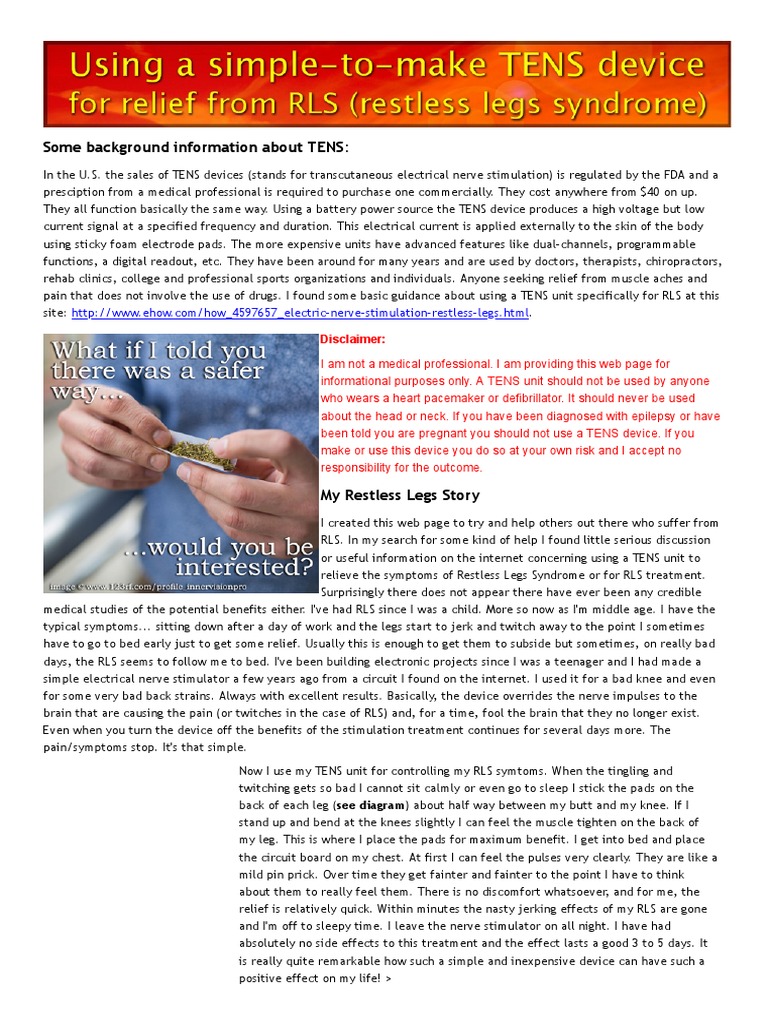 Using A TENS For Relief From RLS or Restless Legs Syndrome | PDF ...