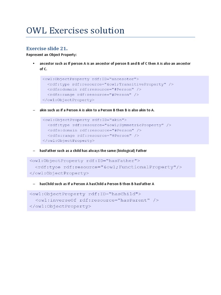 3 Course OWL Exercises Solution | PDF | Parent | Relationships