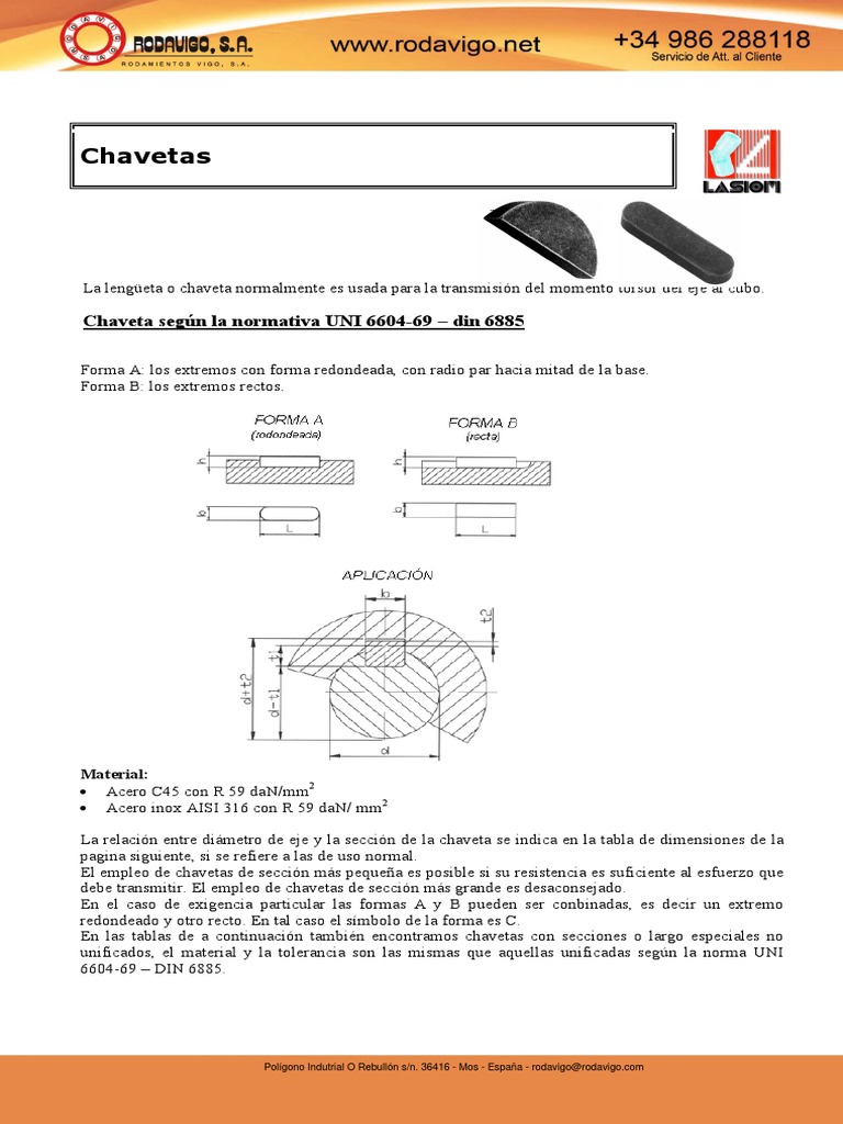 Tablas de Chavetas y Tolerancias DIN 6885 | PDF