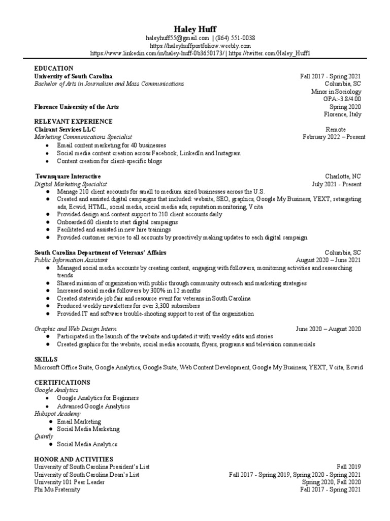 Haley Huff Resume | PDF | Popular Culture & Media Studies | Social Media