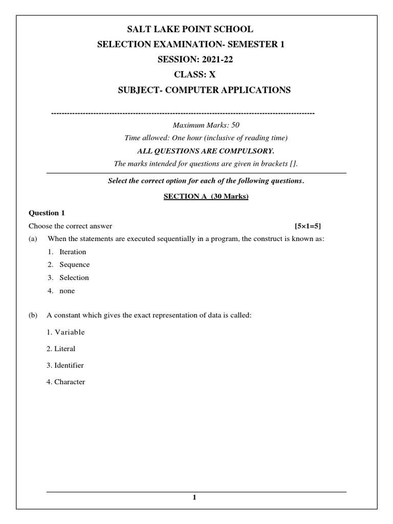 Computer Class X 2021 Ed1 | PDF | Control Flow | Method (Computer ...