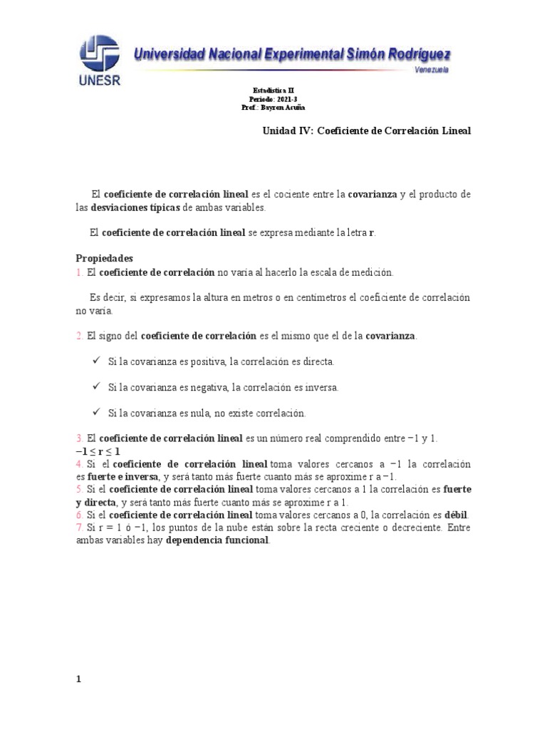 Unidad IV ESTADISTICA II COEFICIENTE DE CORRELACION LINEAL 2021 3 | PDF | Correlación y ...