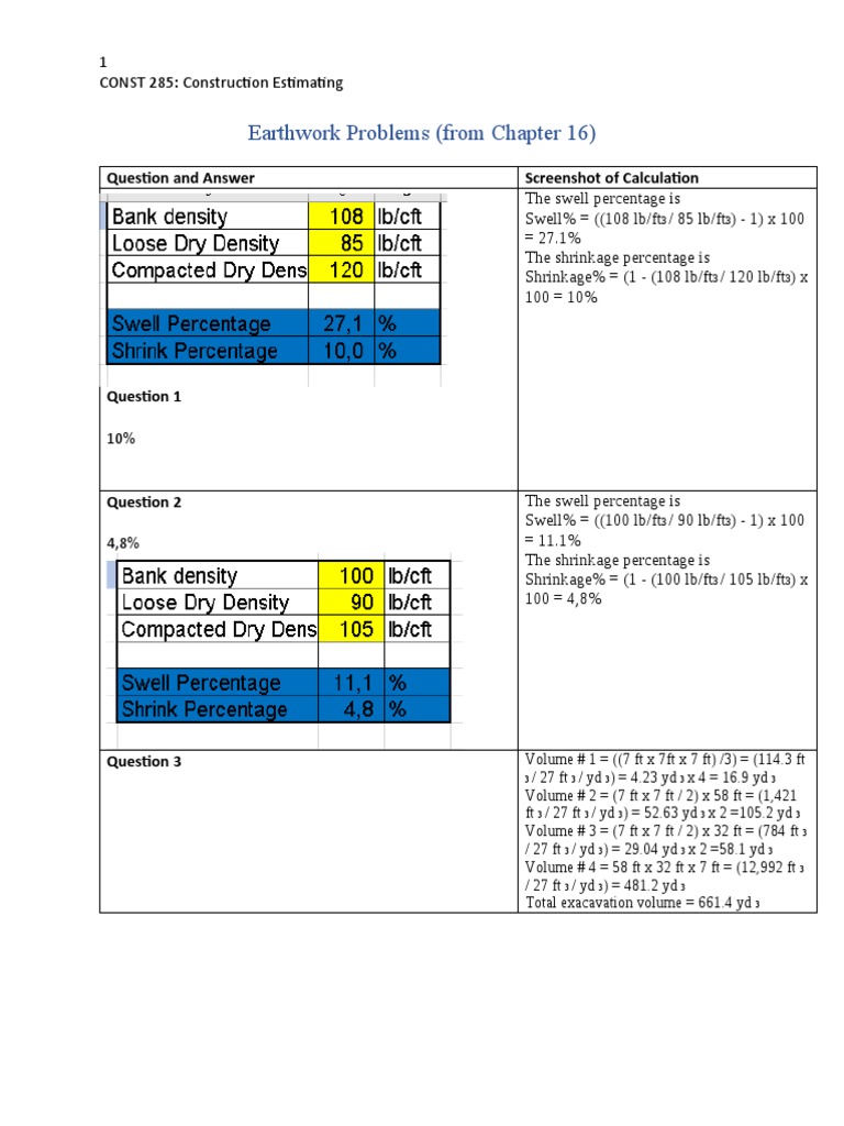 Earthwork Estimation Problems & Solutions | PDF