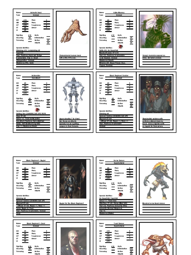 Deadlands Reloaded Creature or Critter Cards | PDF