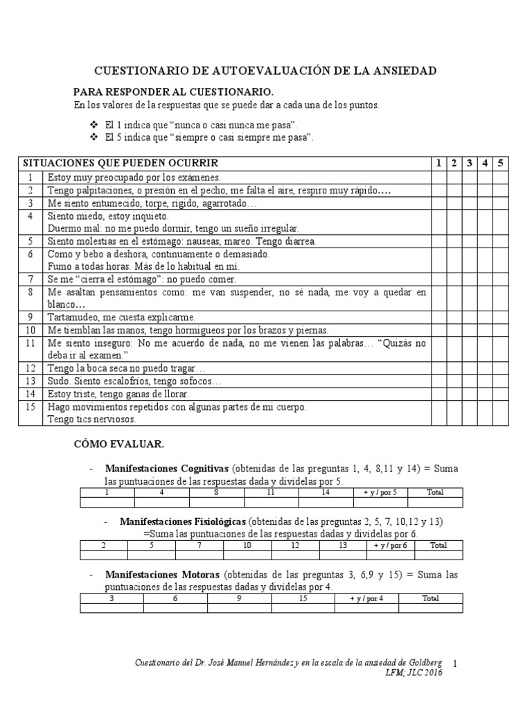 CUESTIONARIO AUTOEVALUACION ANSiedad | PDF | Ansiedad | Cuestionario