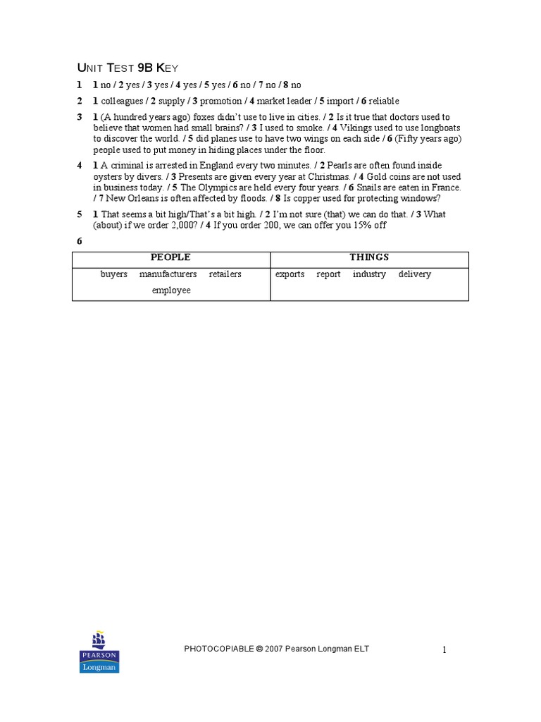 Answer Key Unit 9B Test | PDF | Home & Garden