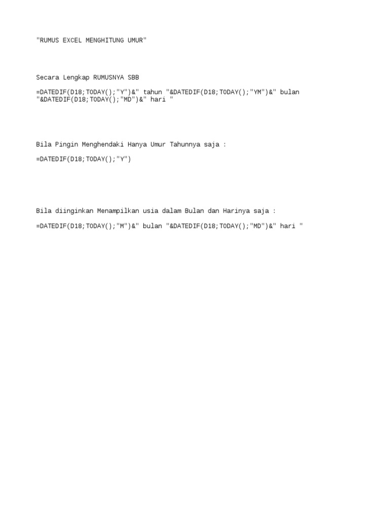 Rumus Excel Hitung Umur Lengkap | PDF