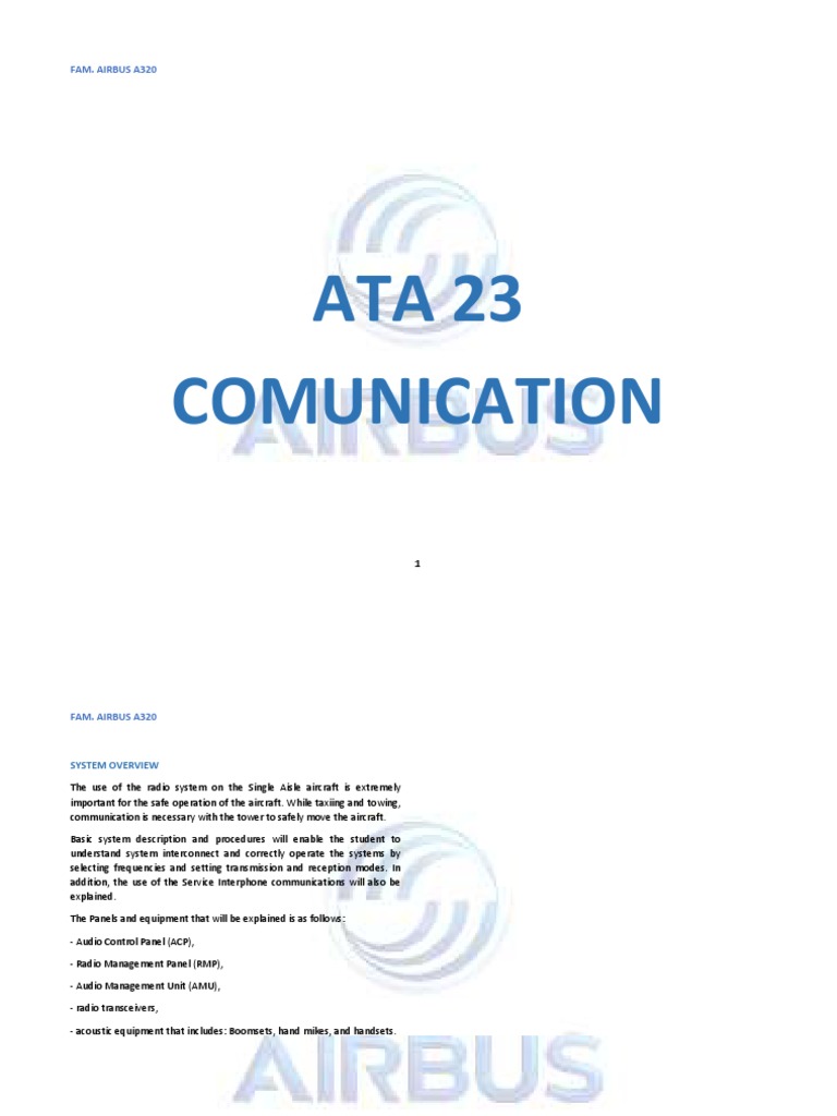 ATA 23 Comunication: Fam. Airbus A320 | PDF | High Frequency | Very ...